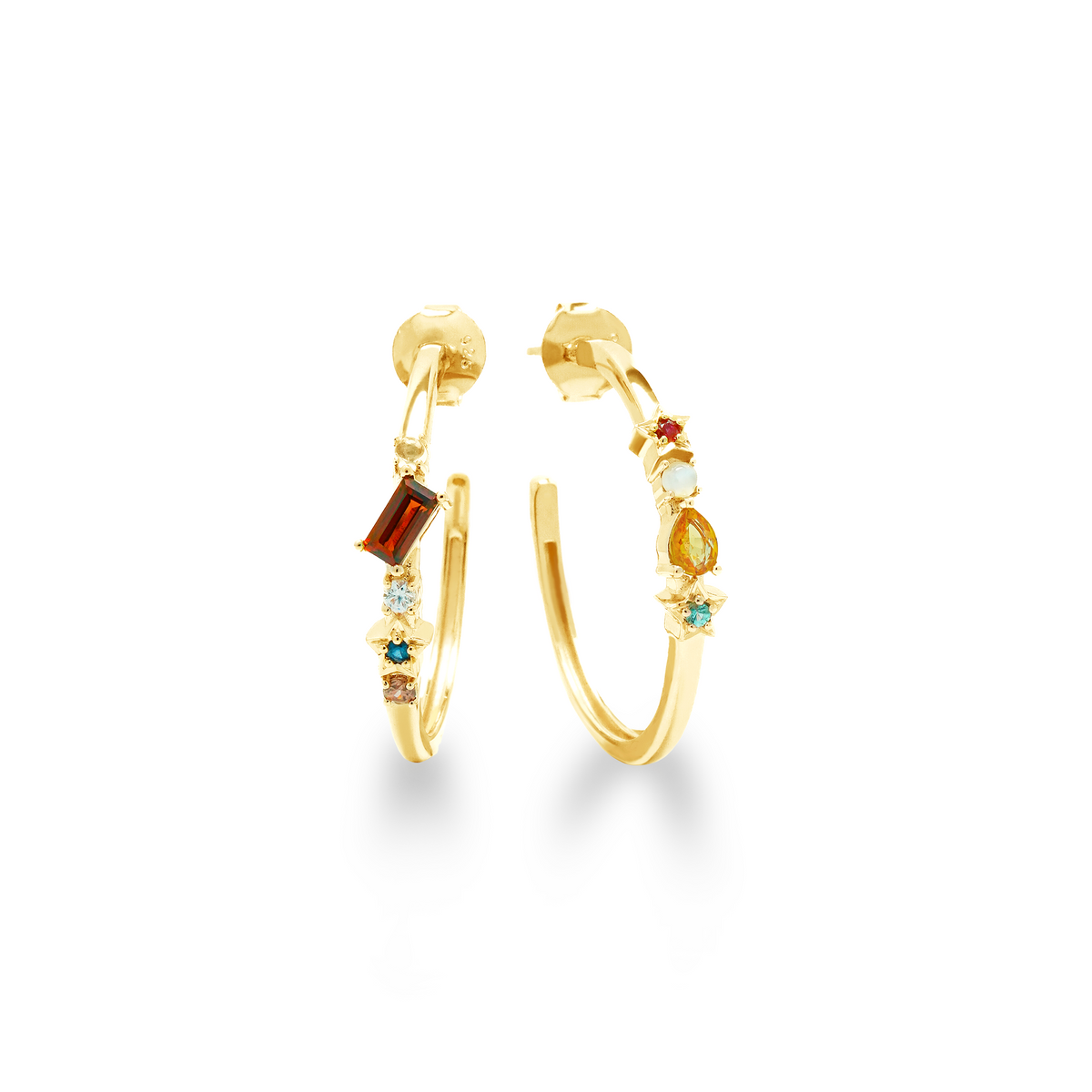 Nine Lucky Stars Line Hoop Earring (14K Yellow Gold) – MARONJEWELRY