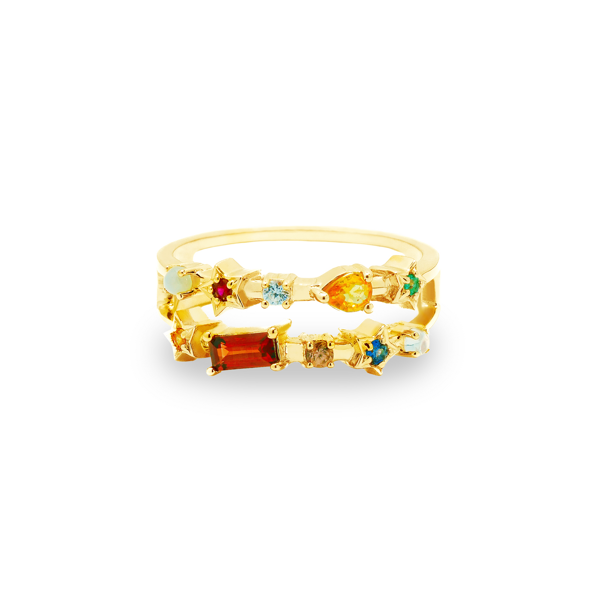 Nine Lucky Stars Double Line Ring (14K Yellow Gold) – MARONJEWELRY